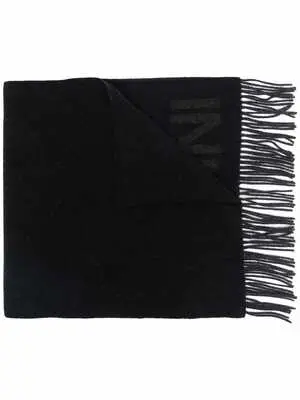 GANNI Recycled Wool-blend Fringe Scarf - Black