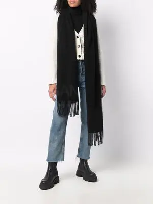 GANNI Recycled Wool-blend Fringe Scarf - Black