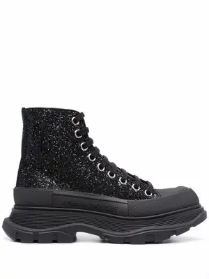 Alexander McQueen Tread Slick Glitter Ankle Boots - Black