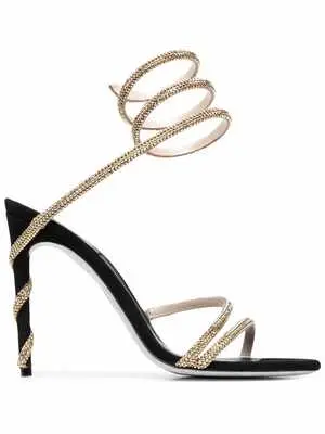 Rene Caovilla Margot 105mm Jewelled Snake Sandals - Black