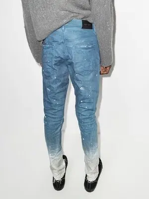 PURPLE BRAND Paint-splatter Straight-leg Jeans - Blue