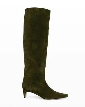 Staud Wally Suede Knee-High Boots Olive
