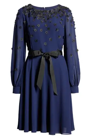 Shani Floral Embellished Long Sleeve Fit-and-flare Dress