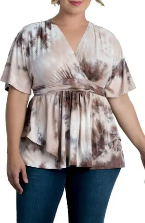 KIYONNA Encore Print Faux Wrap Top - Caramel Latte