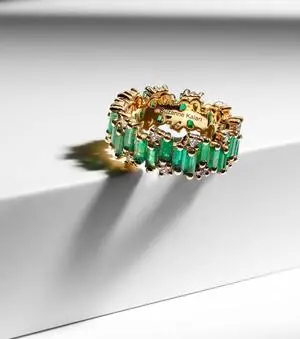 SUZANNE KALAN Shimmer Audrey 18kt Yellow Emerald And Diamond Ring
