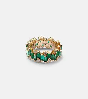 SUZANNE KALAN Shimmer Audrey 18kt Yellow Emerald And Diamond Ring - Gold