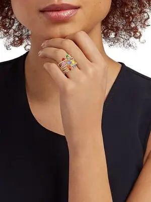 Saks Fifth Avenue Collection 14k Gold, Diamond & Rainbow Sapphire Stacked Ring