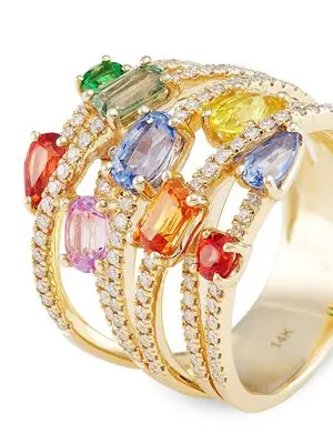 Saks Fifth Avenue Collection 14k Gold, Diamond & Rainbow Sapphire Stacked Ring