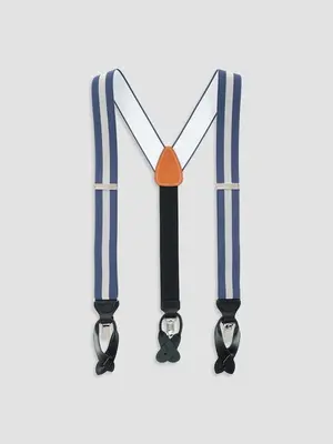 Trafalgar Oliver Convertible Striped Suspenders - Blue Grey