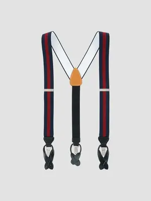 Trafalgar Oliver Convertible Striped Suspenders - Navy
