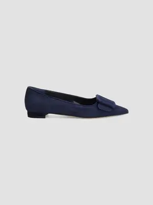 Manolo Blahnik Maysale Suede Flats - Navy