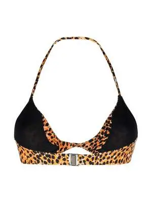 GANNI Animal-print Halterneck Bikini Top - Neutrals
