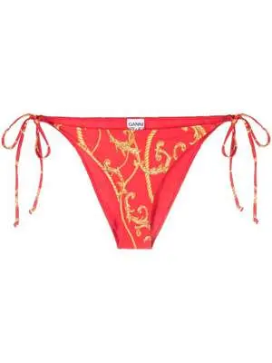 GANNI Baroque-print Bikini Bottoms - Red