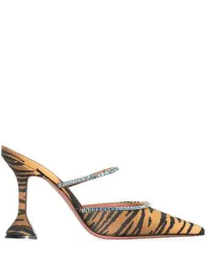 Amina Muaddi Gilda 95mm Tiger Print Mules Brown