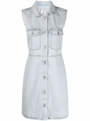 Off-White Logo-print Denim Shirt Dress - Blue