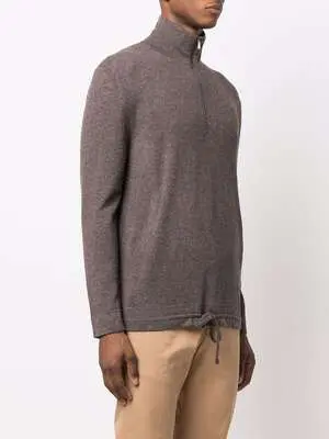 Malo Zip Placket Cashmere Pullover - Brown