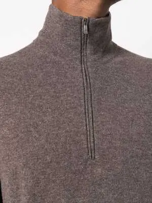 Malo Zip Placket Cashmere Pullover - Brown