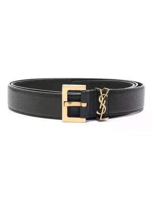 Saint Laurent Cassandre Leather Belt - Black