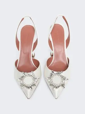 Amina Muaddi Begum Satin Slingback Pumps - White
