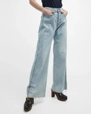 Veronica Beard Taylor High-rise Wide-leg Jeans - Pale Stone