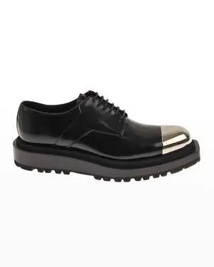 Les Hommes Metal-Tip Leather Derby Shoes - Black | Editorialist
