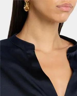 Vince Silk Band-collar Blouse - Blue
