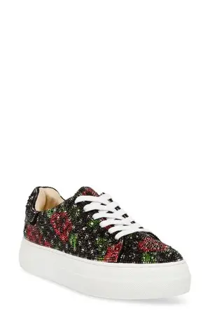 Betsey Johnson Sidny Crystal Pavé Platform Sneakers - Black Polka Dot