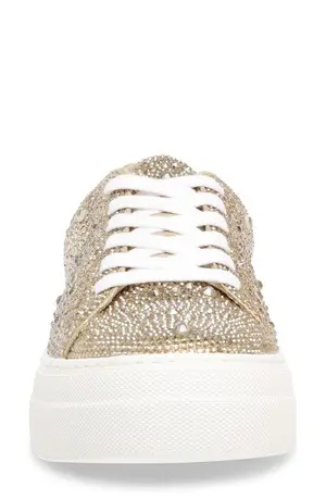 Betsey Johnson Sidny Crystal Pavé Platform Sneakers - Light Gold