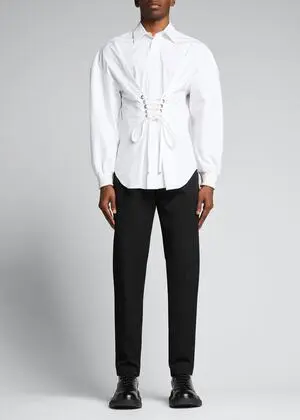 Alexander McQueen Men's Laced Corset Dress Shirt - White