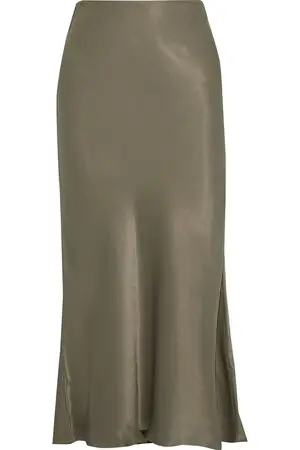 Iris & Ink Brooklyn Satin Midi Skirt - Army Green