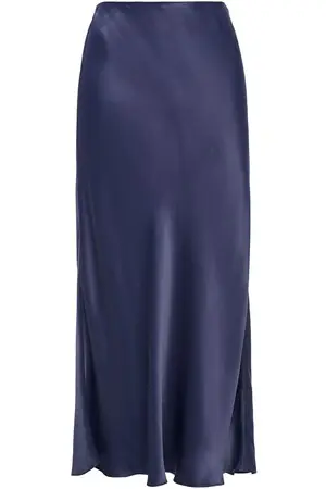 Iris & Ink Satin Midi Skirt - Indigo