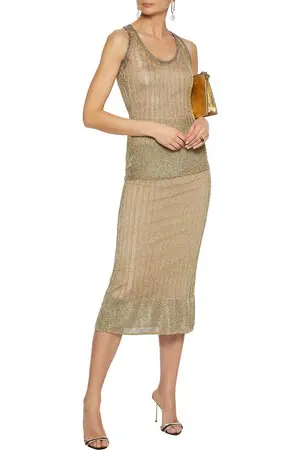 Herve Leger Ribbed Metallic Open-knit Top