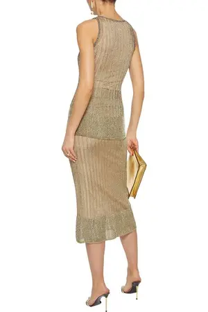 Herve Leger Ribbed Metallic Open-knit Top