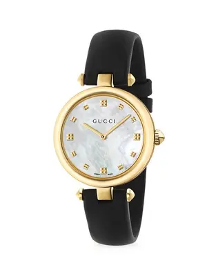 Gucci 32mm Diamantissima Watch W/ Leather Strap, /golden - Black