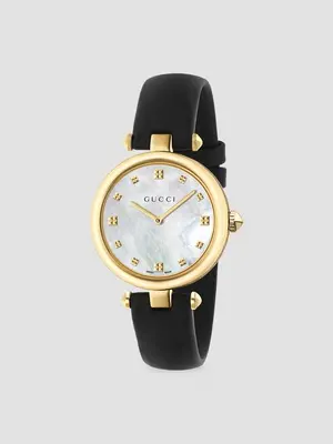 Gucci 32mm Diamantissima Watch W/ Leather Strap, /golden - Black