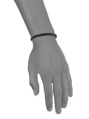 Tateossian Sterling Silver & Leather Basketweave Bracelet