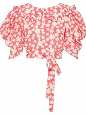 Miu Miu Marocain Floral-print Blouse Red
