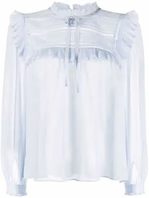 SELF-PORTRAIT Ruffled Semi-sheer Blouse - Blue
