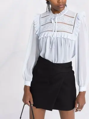 SELF-PORTRAIT Ruffled Semi-sheer Blouse