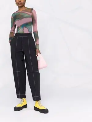 GANNI Contrast-stitching Straight Trousers