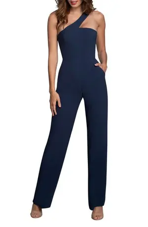 Dress The Population Filippa One-shoulder Jumpsuit - Navy