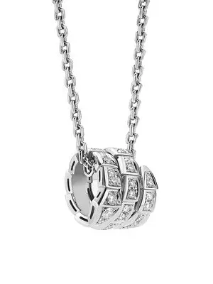 BVLGARI Serpenti Viper 18k & Pavé Diamond Pendant Necklace - White Gold