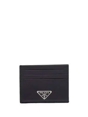 Prada Logo Plaque Leather Cardholder - Black