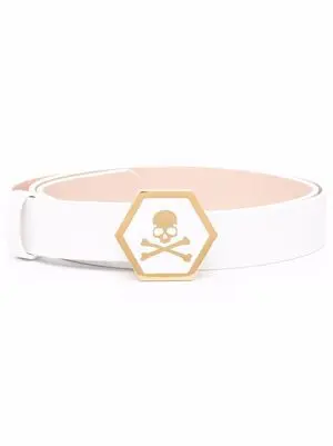 Philipp Plein Skull-motif Leather Belt - White