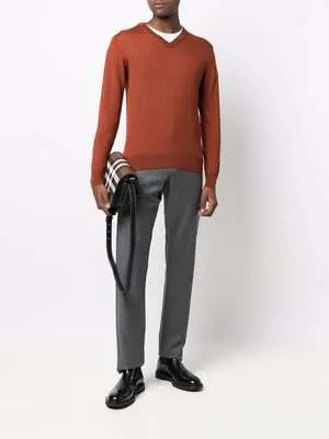 CRUCIANI V-neck Cashmere-silk Jumper - Orange
