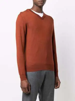 CRUCIANI V-neck Cashmere-silk Jumper - Orange
