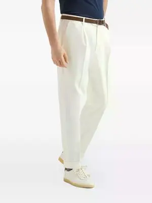 Brunello Cucinelli Garment-dyed Trousers In Twisted Cotton Gabardine With Pleat - White