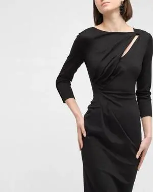Giorgio Armani Asymmetric Keyhole Midi Dress - Black