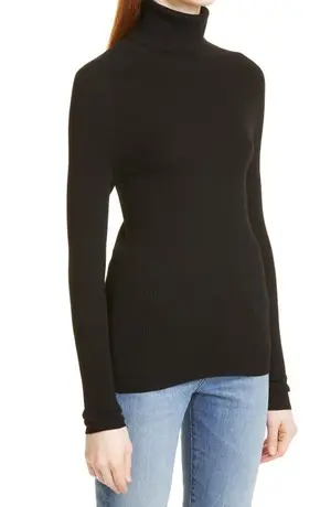 Veronica Beard Calista Turtleneck Merino Wool Rib Top