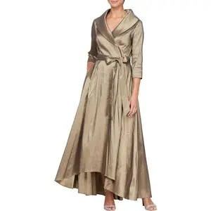 Alex Evenings Portrait Collar Faux Wrap Gown - Bronze